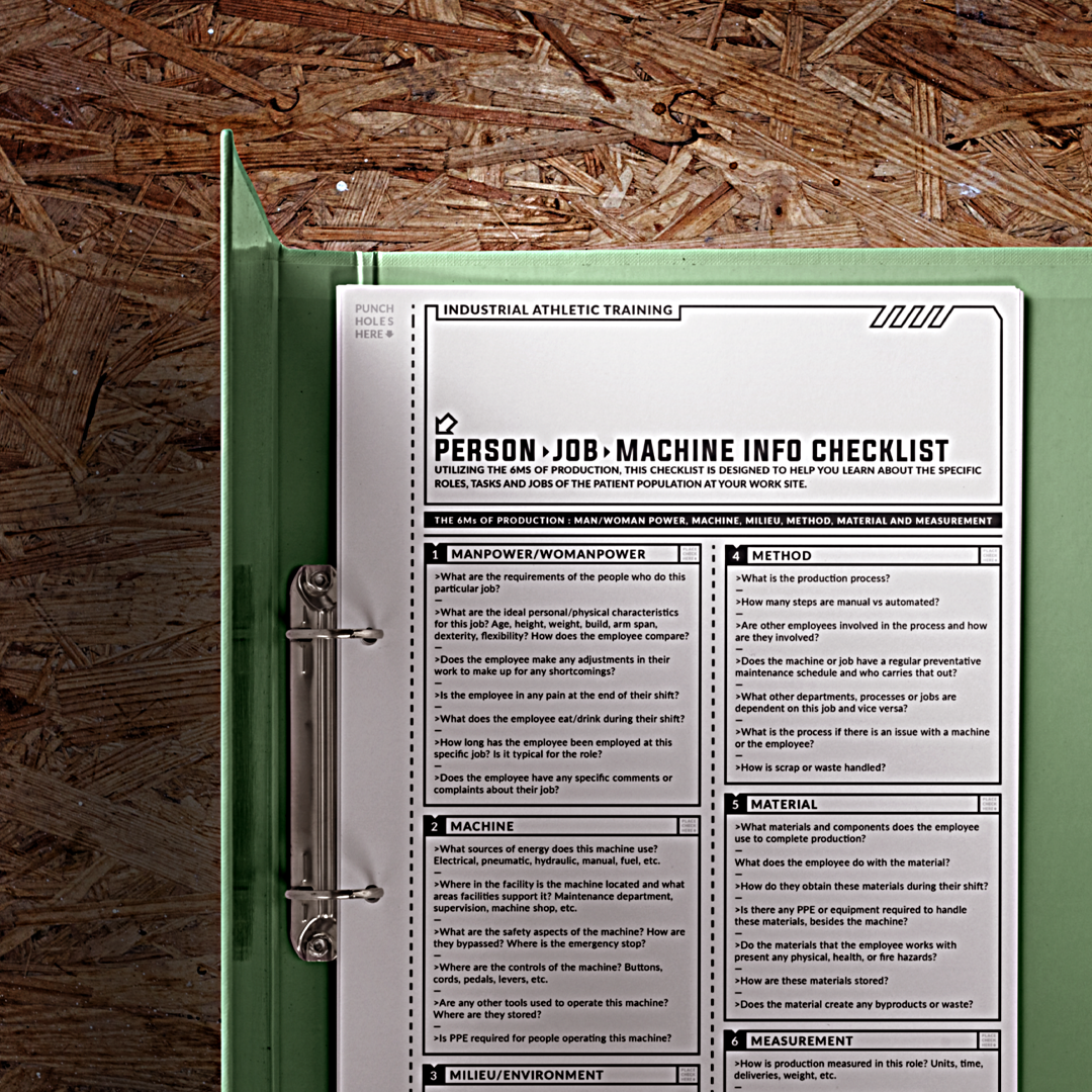 Industrial Athletic Training 6M Info Checklist - Go4